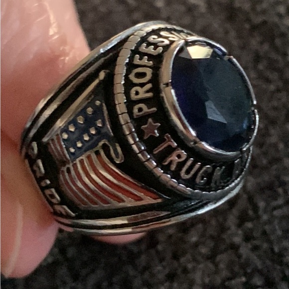 Accessories | Mens Silver And Blue Professional Truck Driver Ring ...